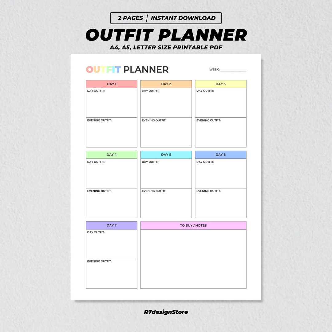 Outfit Planner Printable, Weekly Fashion Tracker, Event Wardrobe ...