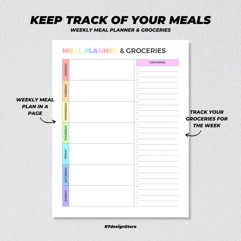 Weekly Meal Planner Printable, 7 Day Menu Planner, Daily Meal Prep ...