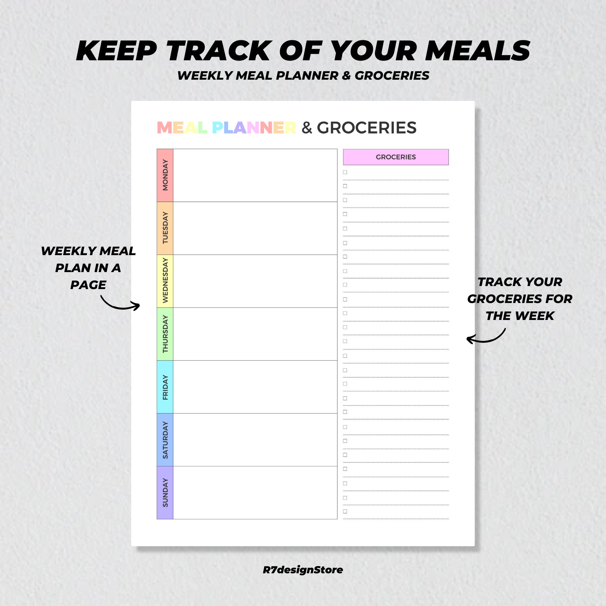 Weekly Meal Planner Printable, 7 Day Menu Planner, Daily Meal Prep ...