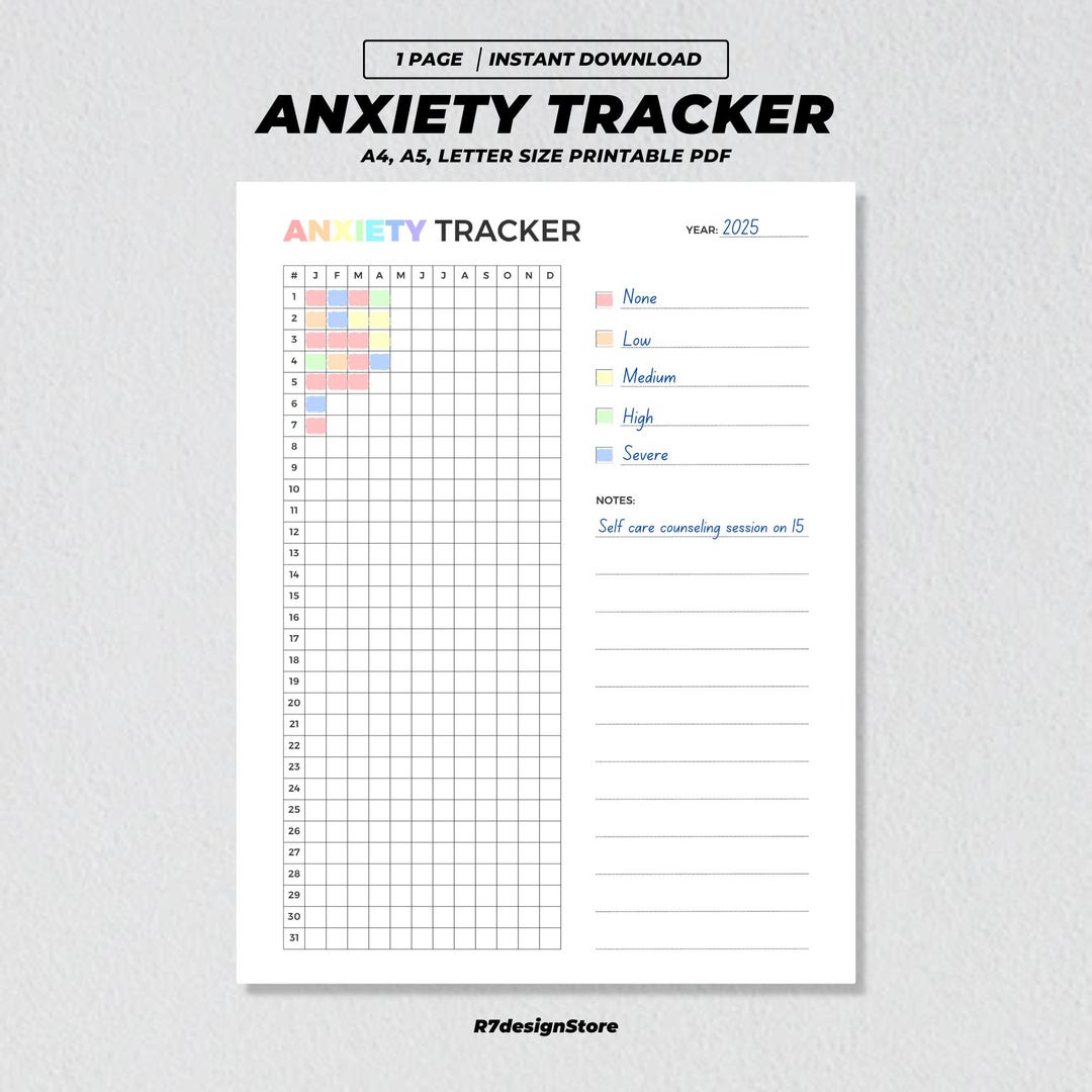 Anxiety Tracker Printable, Mental Health Care, Daily Habit Tracker ...