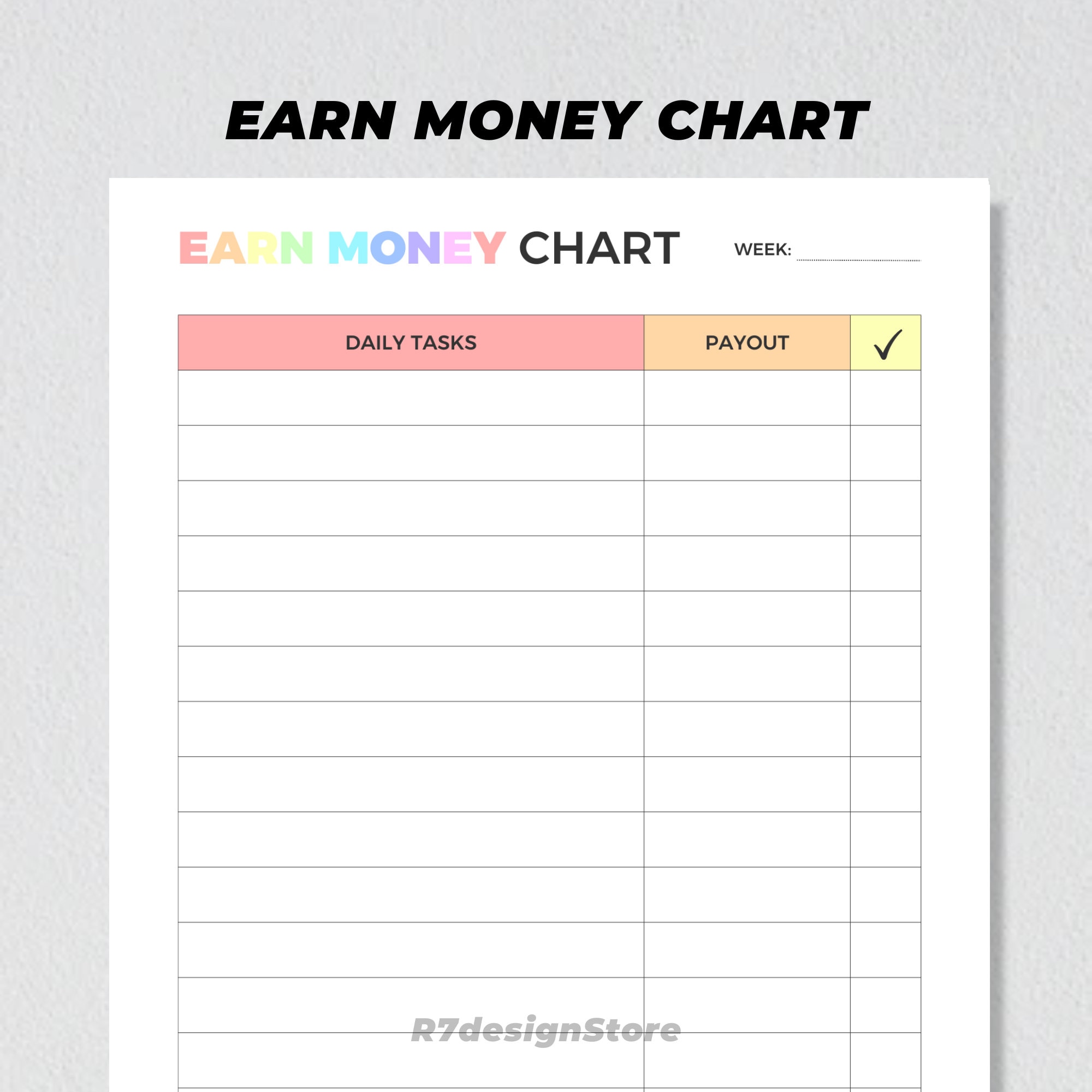 Earn Money for Kids Printable, Weekly Allowance Chore Chart Tracker ...