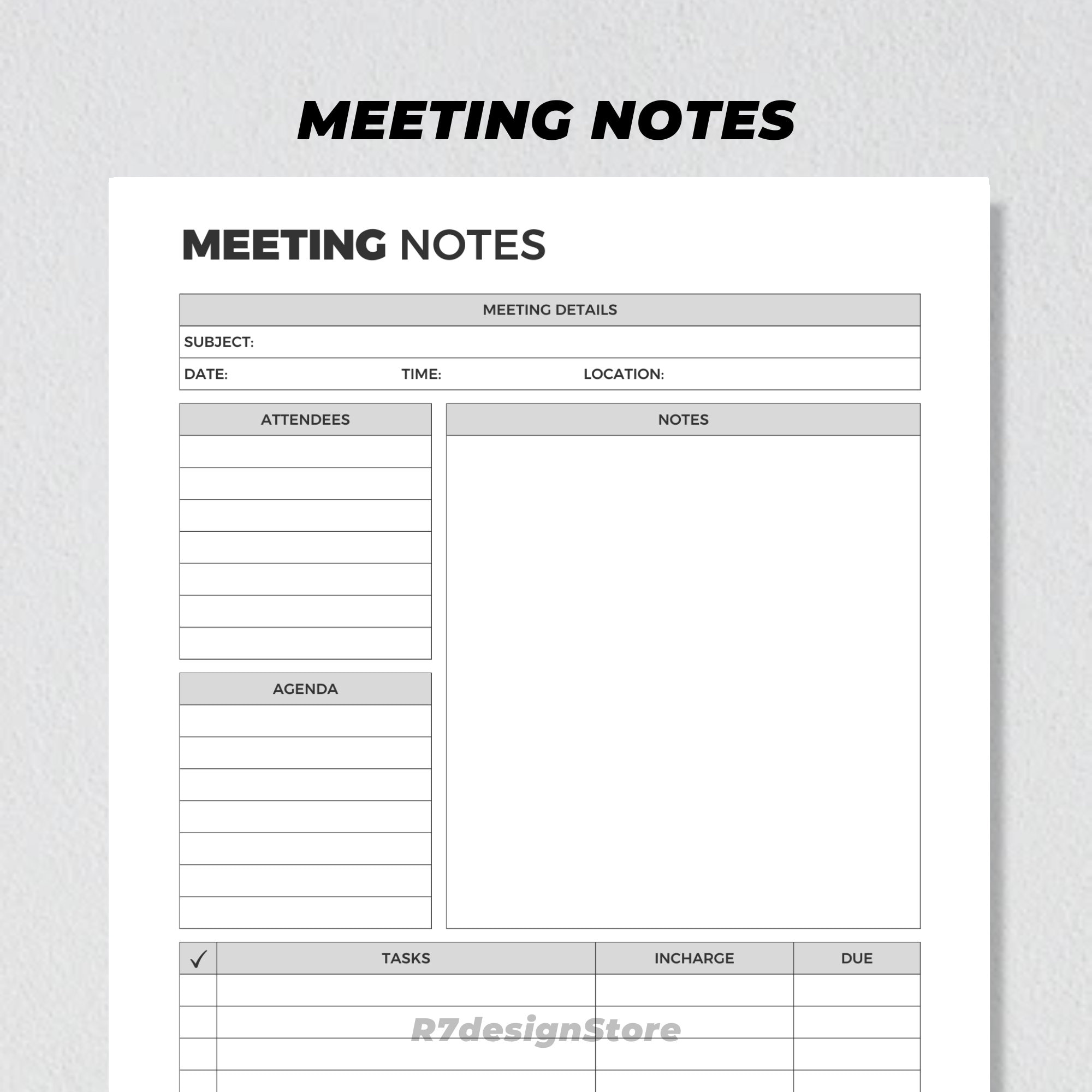 Meeting Notes Printable Meeting Minutes Agenda Tracker - Etsy