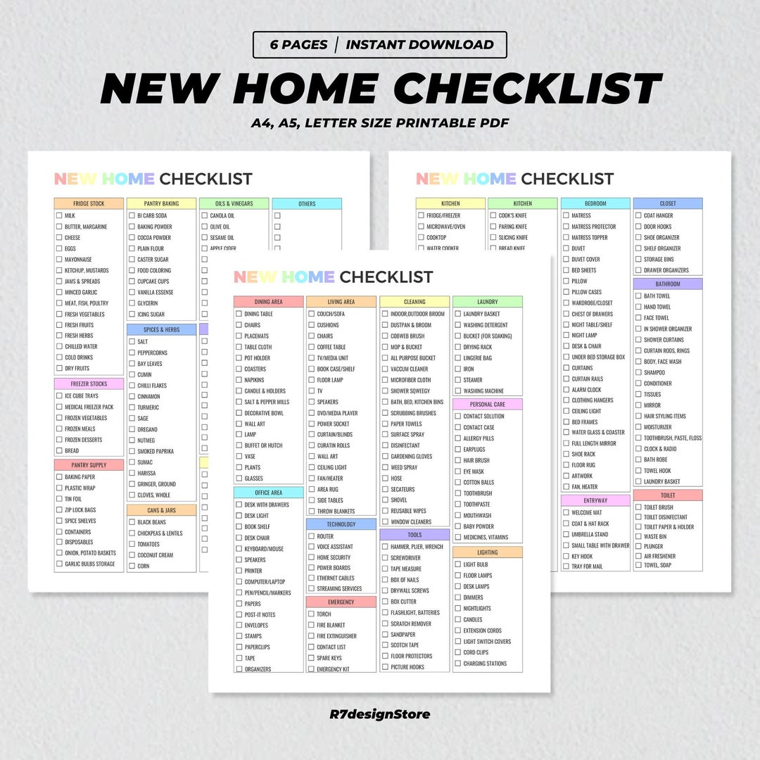 New Home Essentials Checklist Printable, First House Planner, First ...