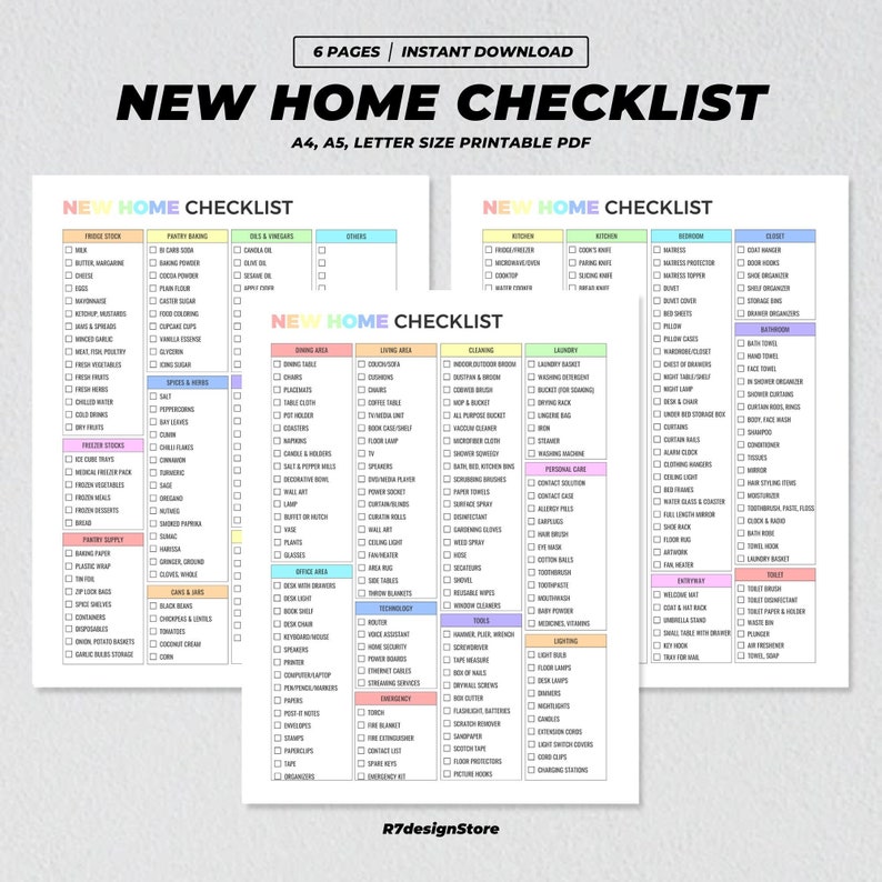 New Home Essentials Checklist Printable, First House Planner, First ...