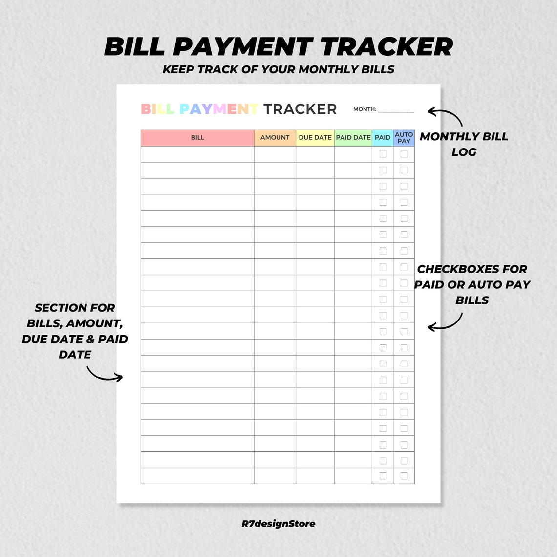 Bill Payment Tracker Printable, Monthly Bill Payment Checklist, Expense ...