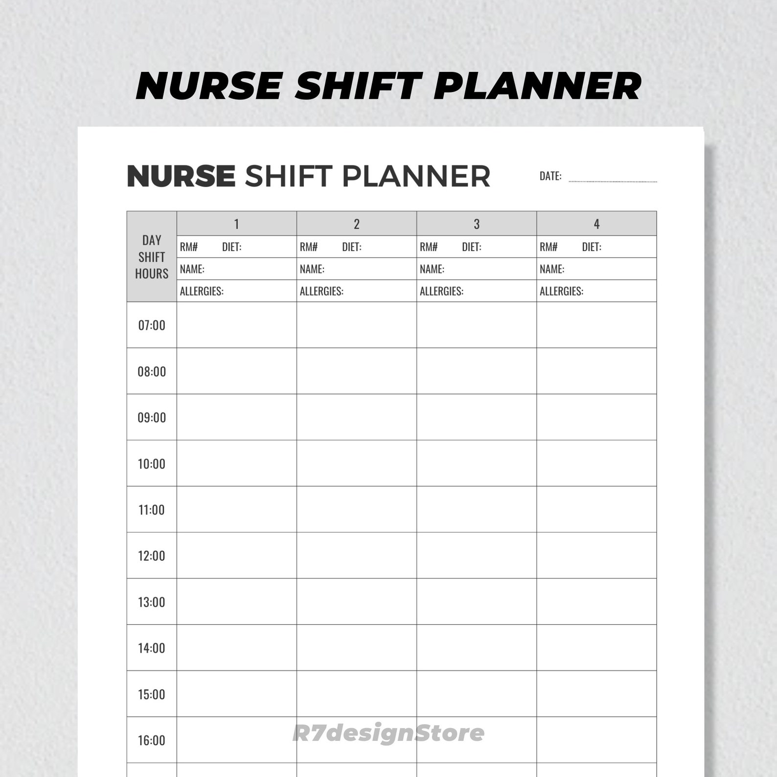 Buy Nurse Shift Planner Printable, Nursing Hourly Tracker, Day & Night ...