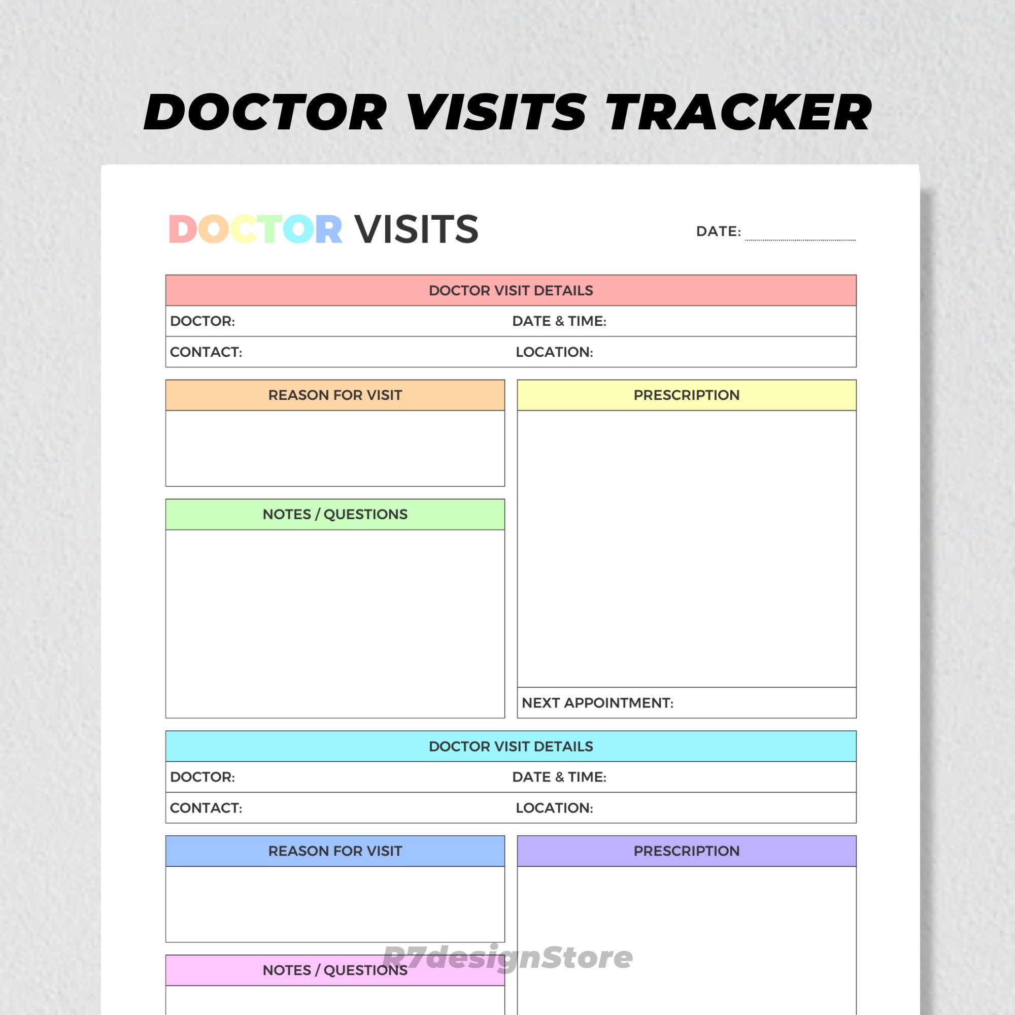 Doctor Visits Printable, Medical Notes Tracker, Doctor Appointment Log ...