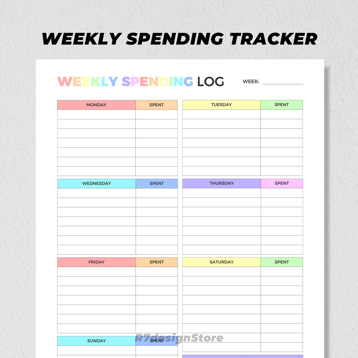 Weekly Spending Tracker Printable, Expense Record Planner, Purchase ...