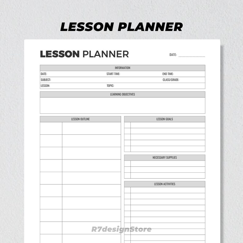 Lesson Planner Printable Daily Teacher Lesson Planning - Etsy