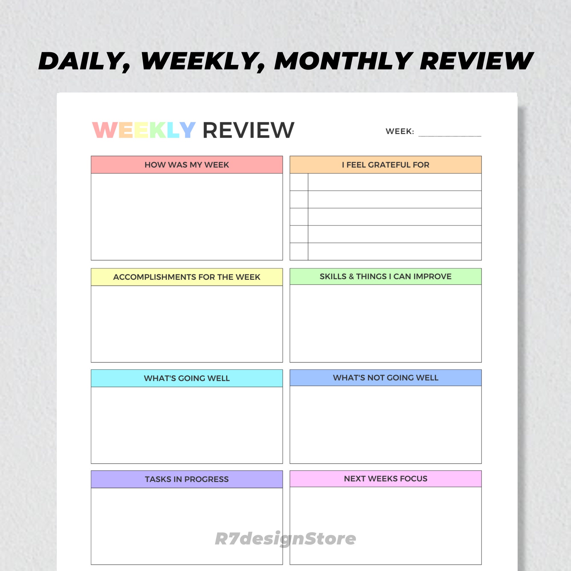 Daily Weekly Monthly Review Printable Gratitude Reflections - Etsy