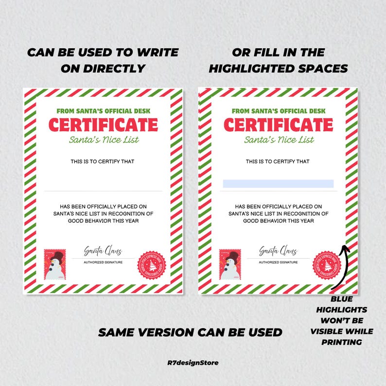 Santa's Certificate Printable, Nice List Letter, Kids Christmas Card ...
