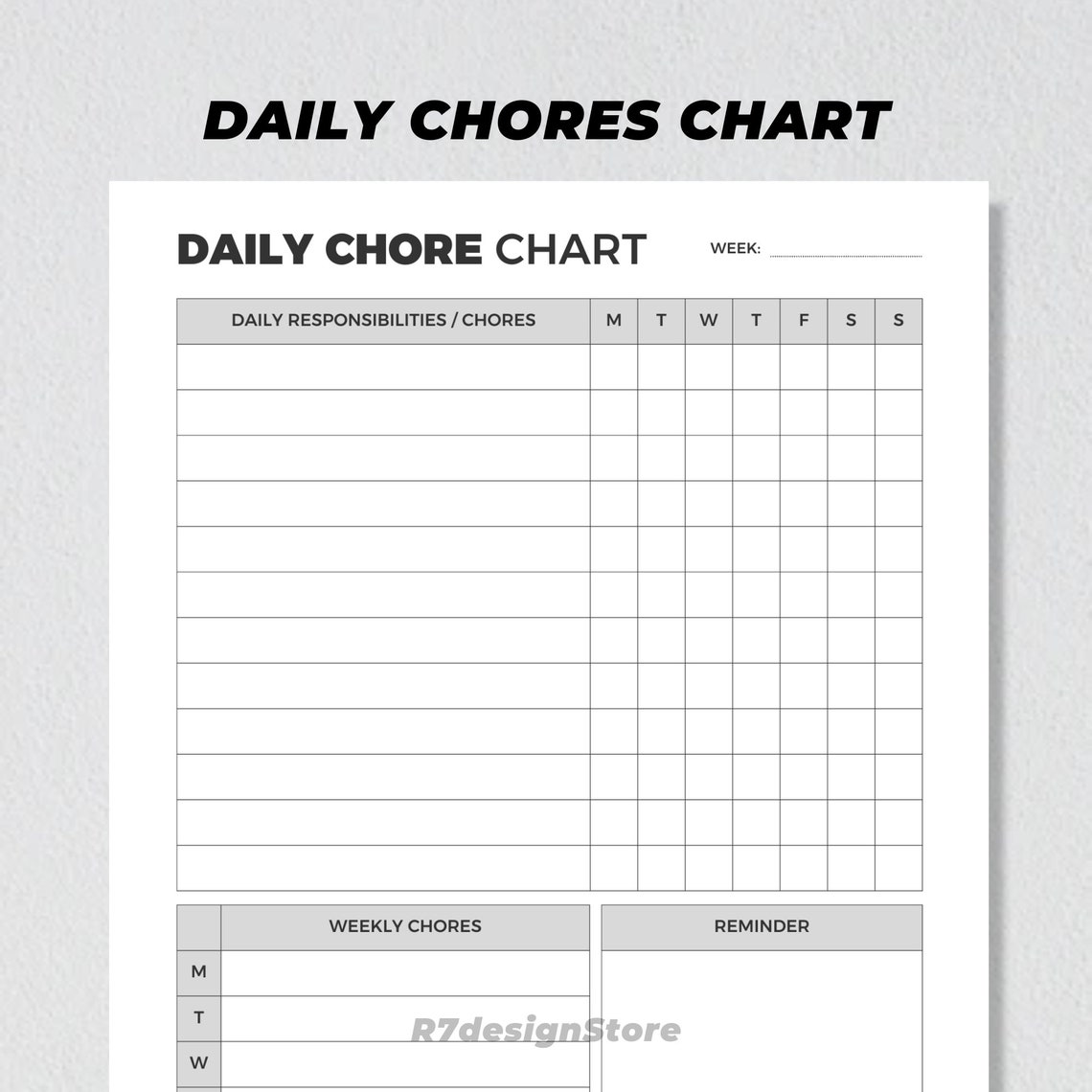 Daily Chores Chart Printable, Kids Responsibility Checklist Planner ...