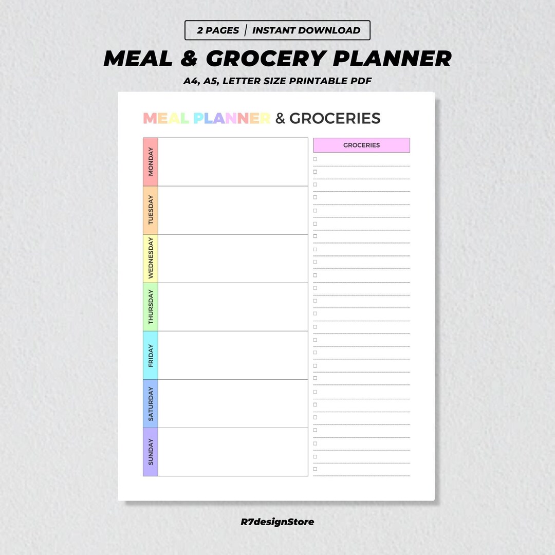 Weekly Meal Planner Printable, 7 Day Menu Planner, Daily Meal Prep Tracker, Health & Fitness ...