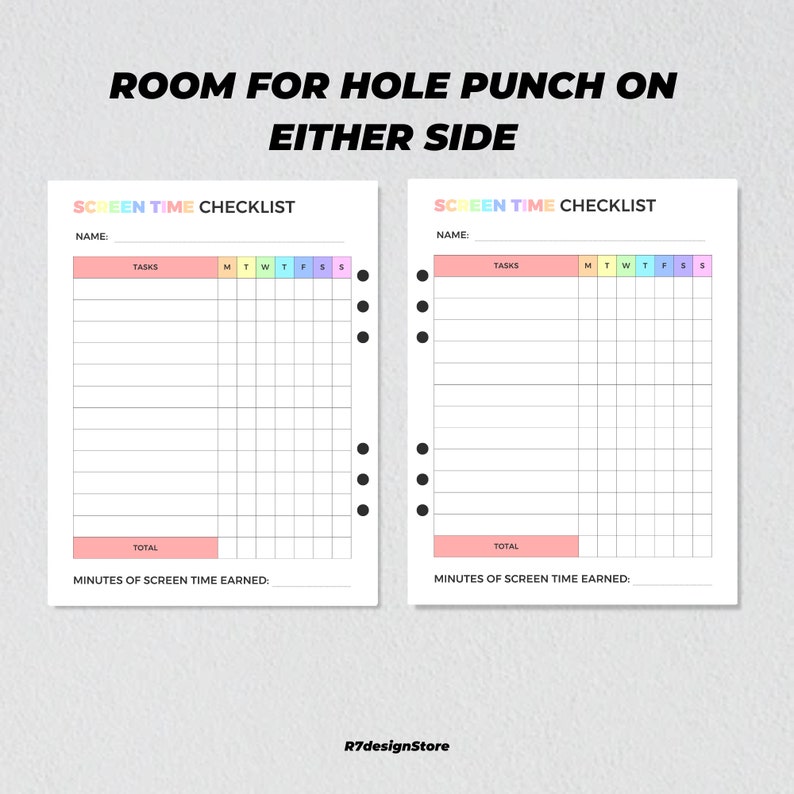 Kids Screen Time Checklist Printable, Weekly Chore Chart, Earn Screen ...