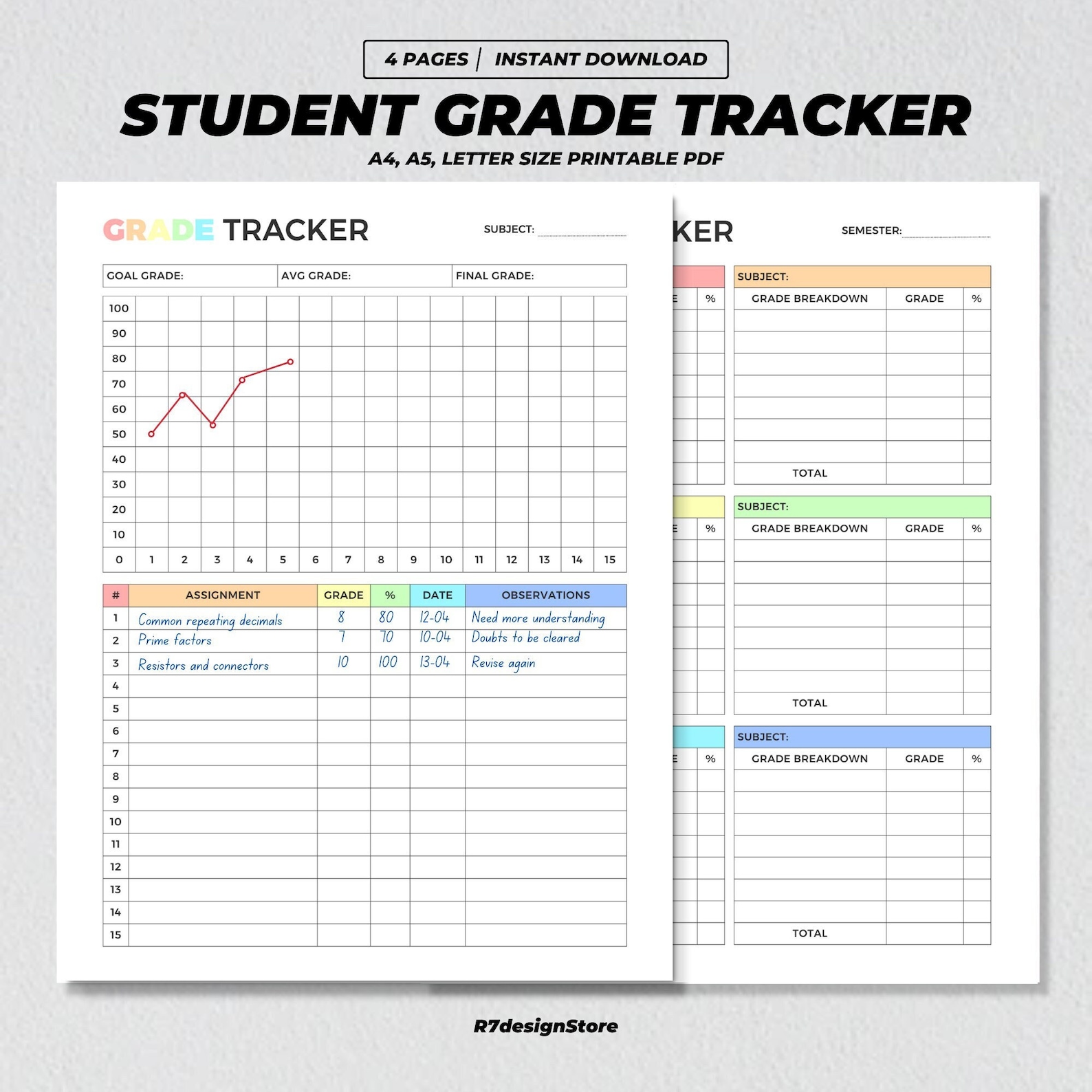 Grade Tracker Printable, Student Study Planner, University Assignment ...