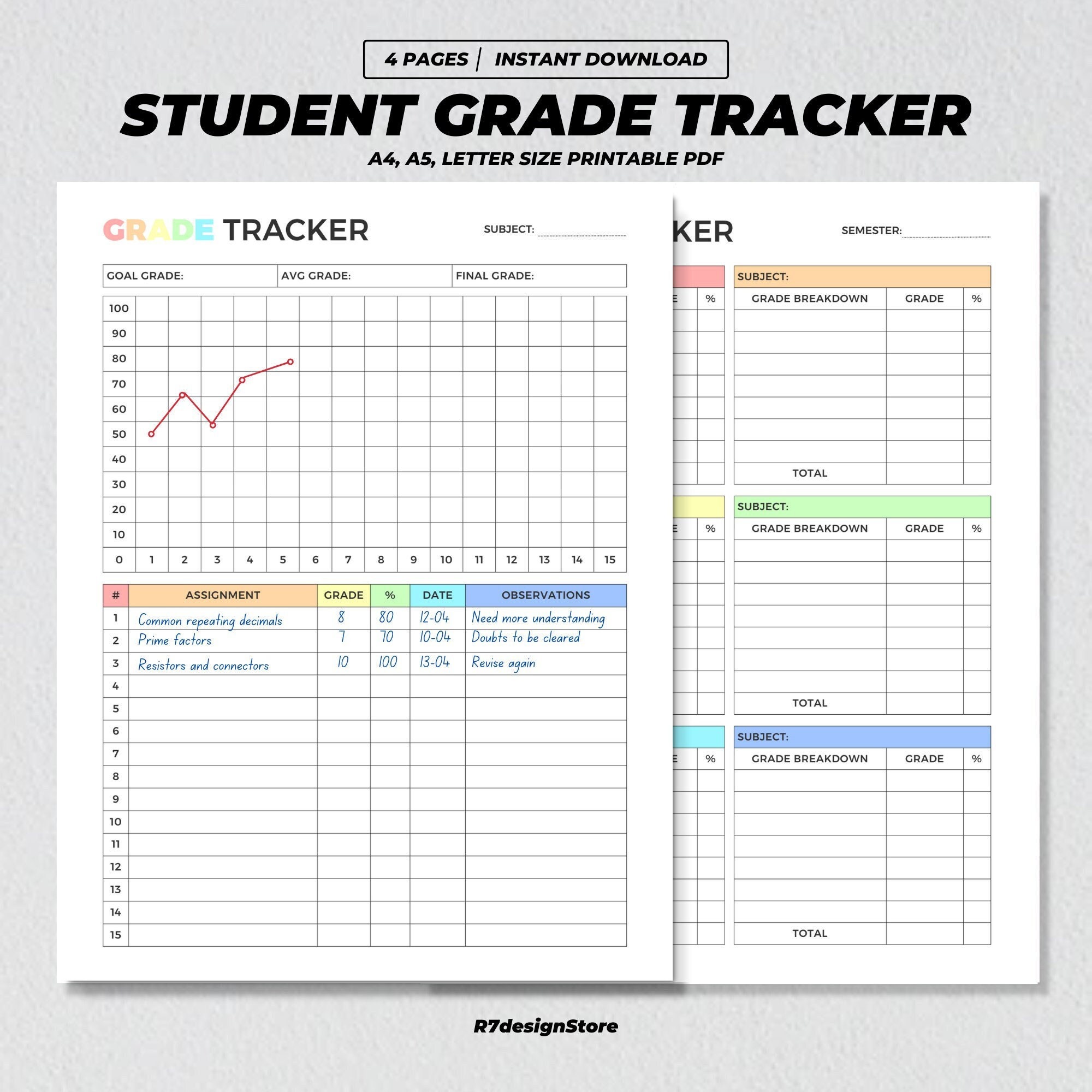 Grade Tracker Printable, Student Study Planner, University Assignment ...