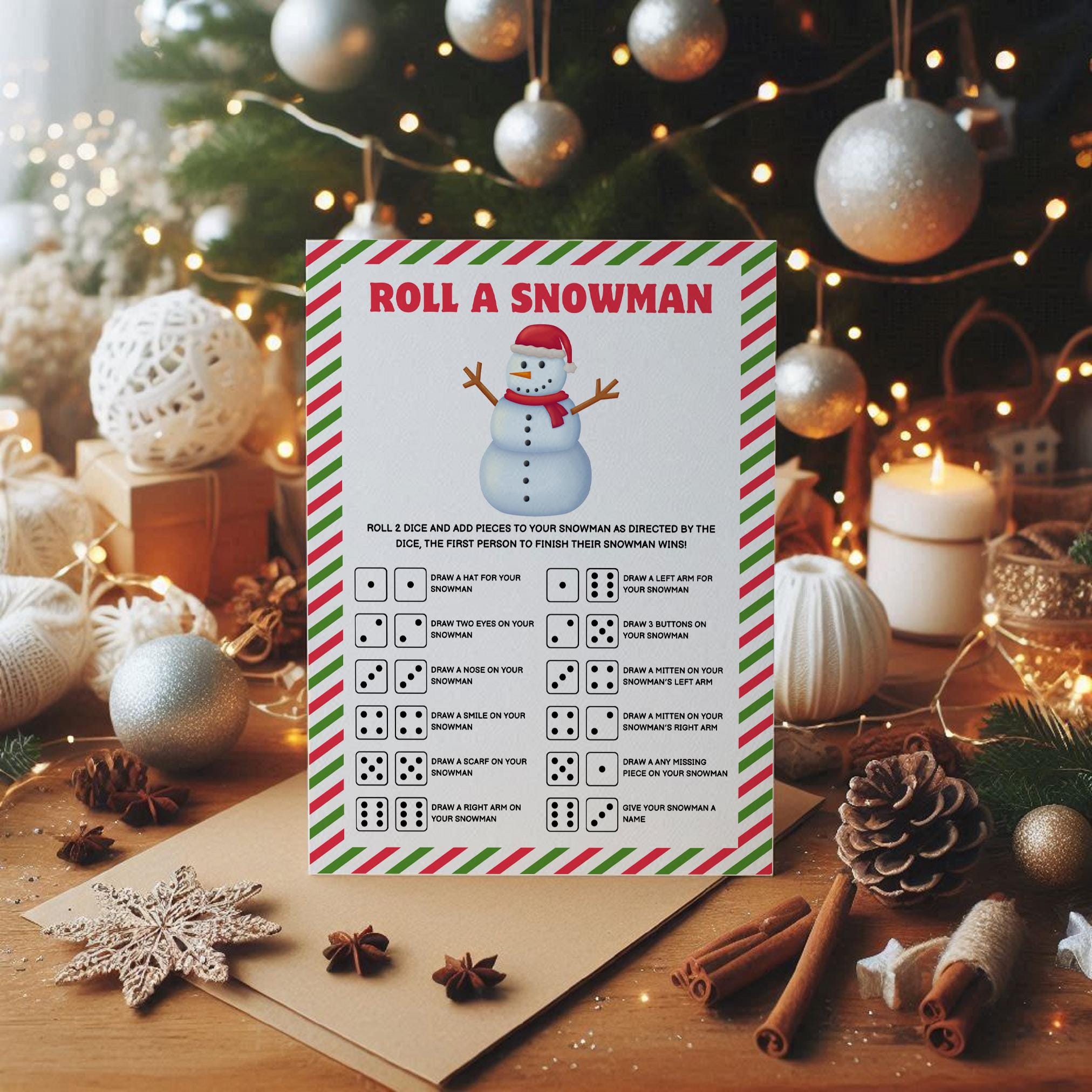 Christmas Roll A Snowman Printable, Winter Family Game, Xmas Group ...