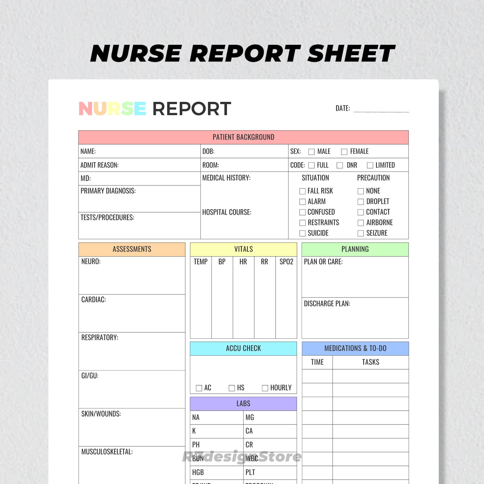 Med Surg Nurse Report Sheet Printable, Single Patient Reporting ...