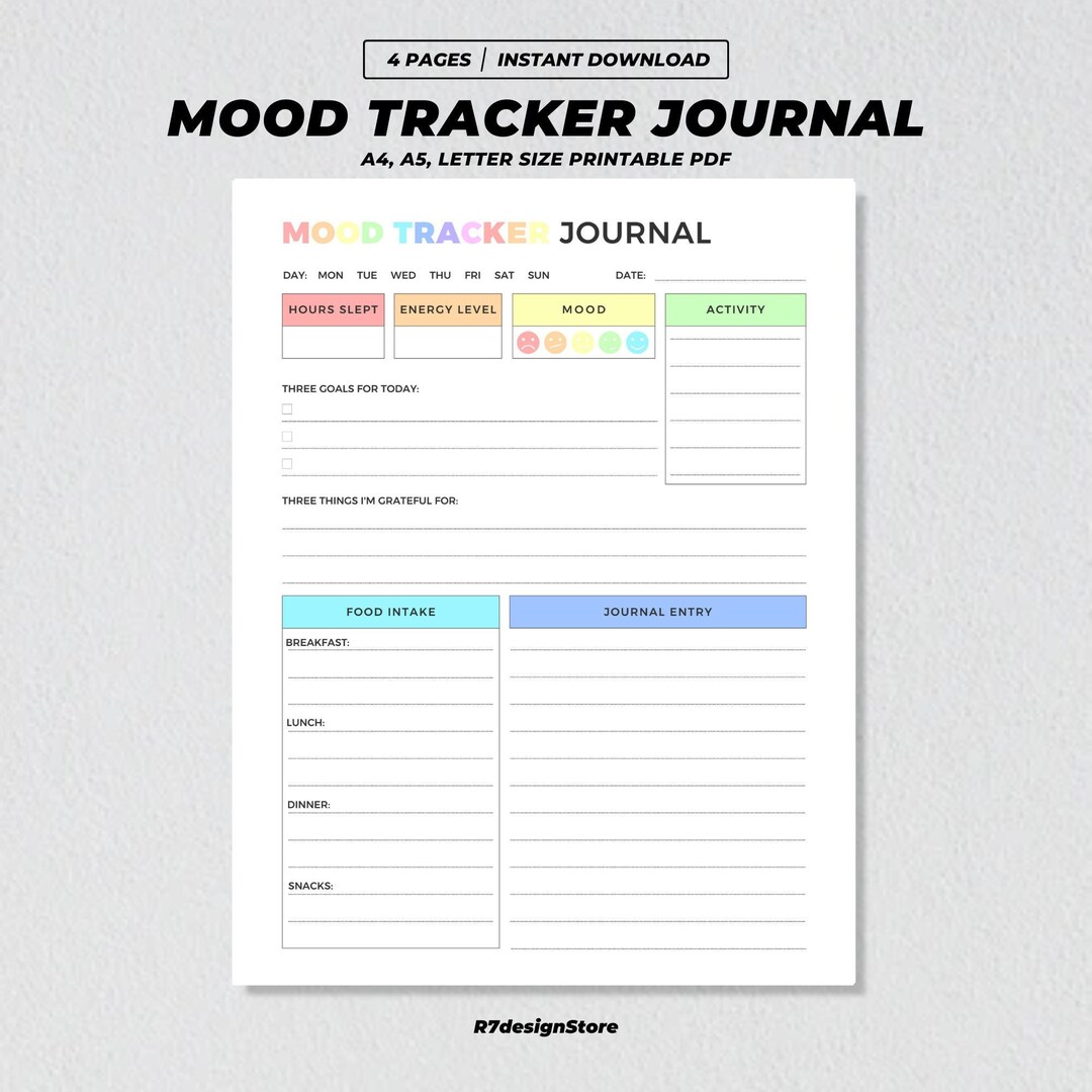 Mood Tracker Journal Printable, Emotion Wellness Tracker, Anxiety ...