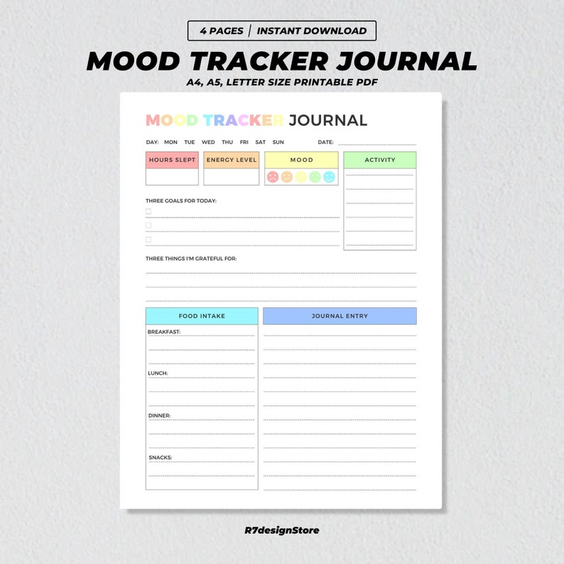 Buy Mood Tracker Journal Printable, Emotion Wellness Tracker, Anxiety ...