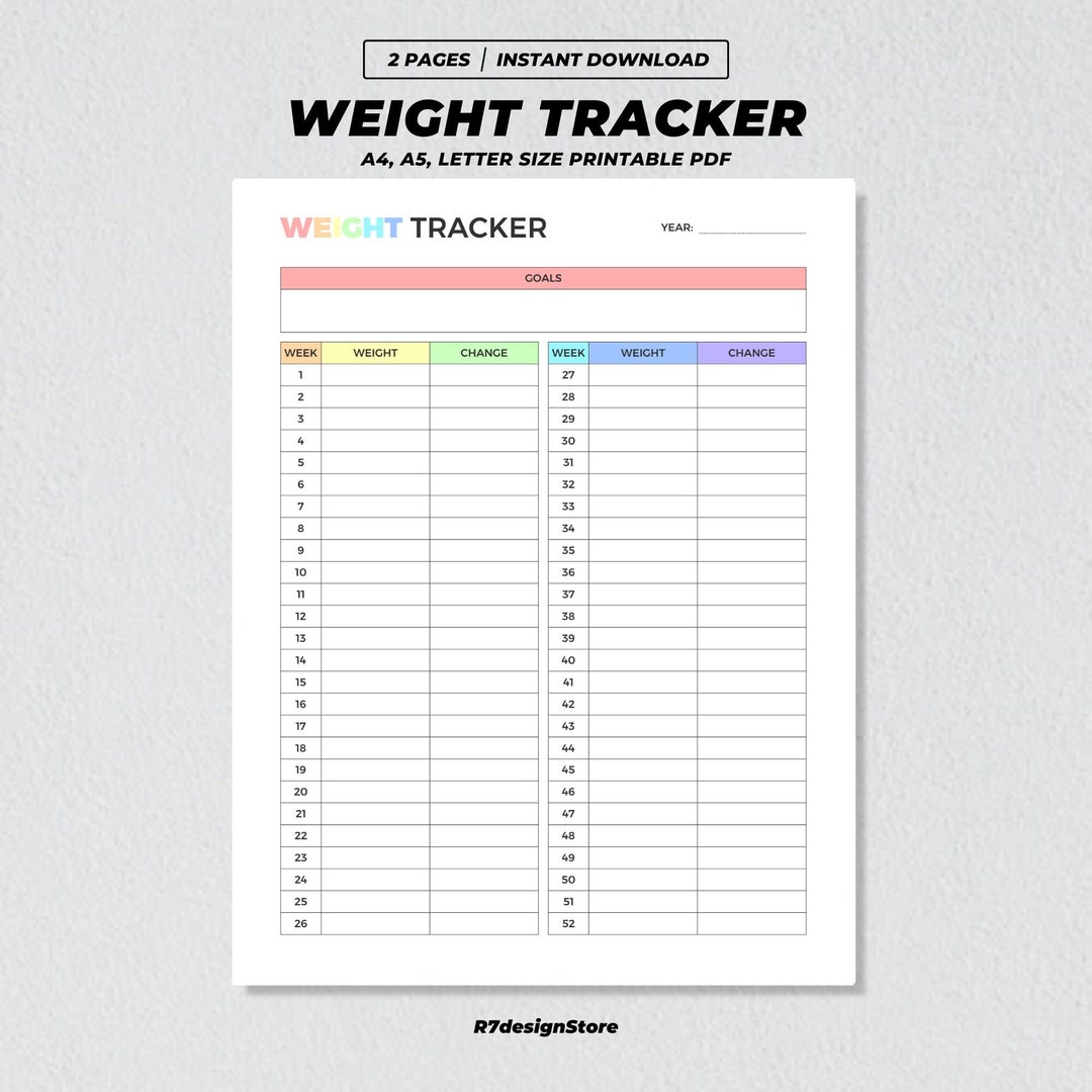 Weight Tracker Printable, Weight Loss Tracker, Weight Loss Planner ...