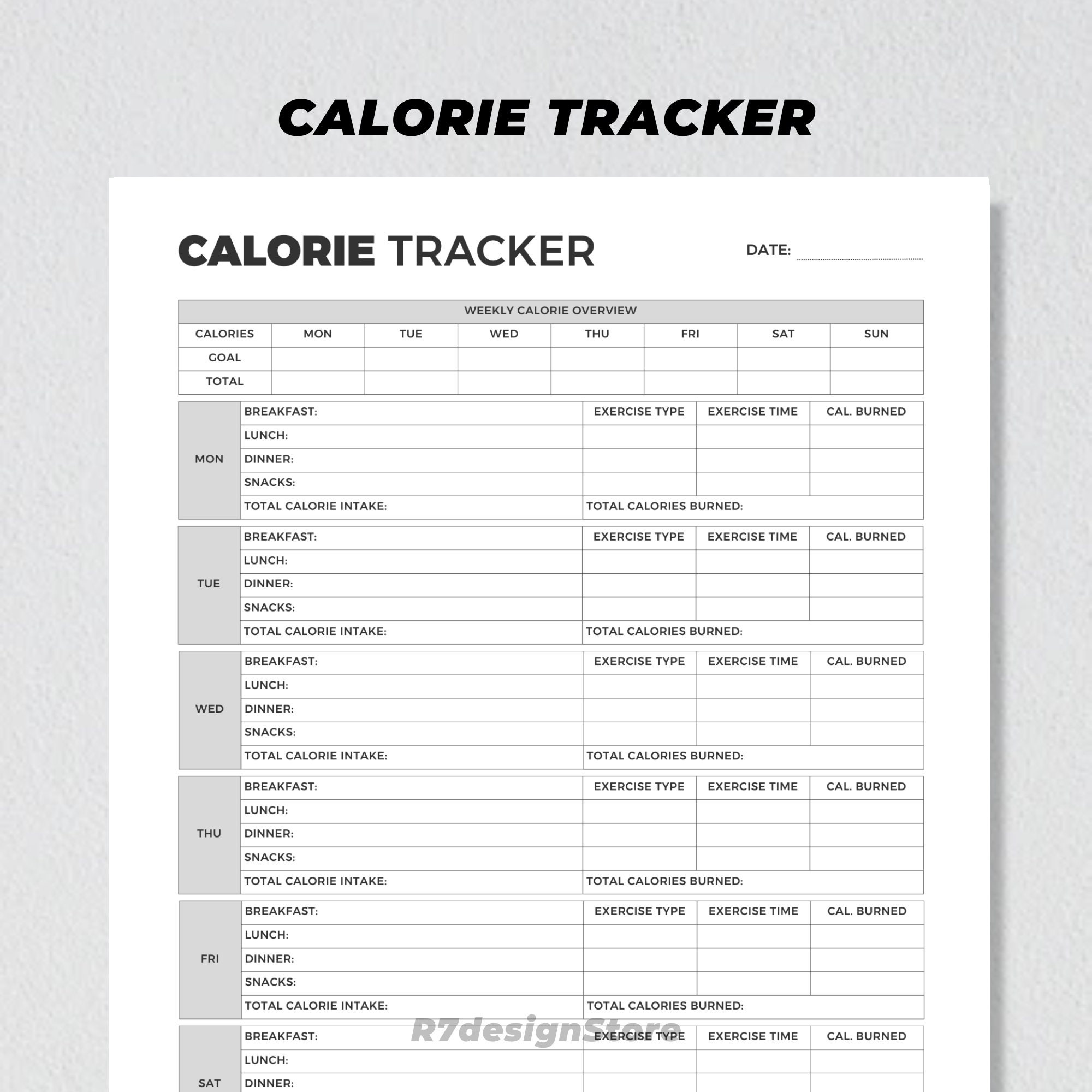 Calorie Tracker Printable, Health & Fitness Planner, Diet Plan ...