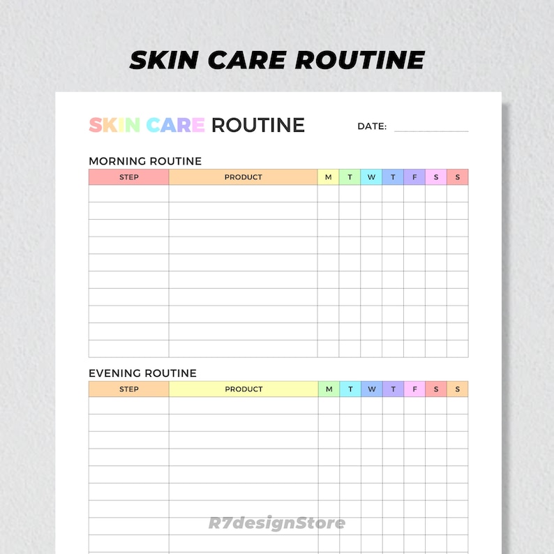 Skin Care Routine Printable, Self Care Checklist Template, 7 Day Skin ...