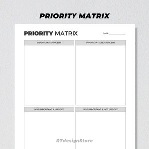 Priority Matrix Printable, Decision Matrix, Daily Productivity Planner ...