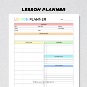 Lesson Planner Printable, Daily Teacher Lesson Planning, School Study ...