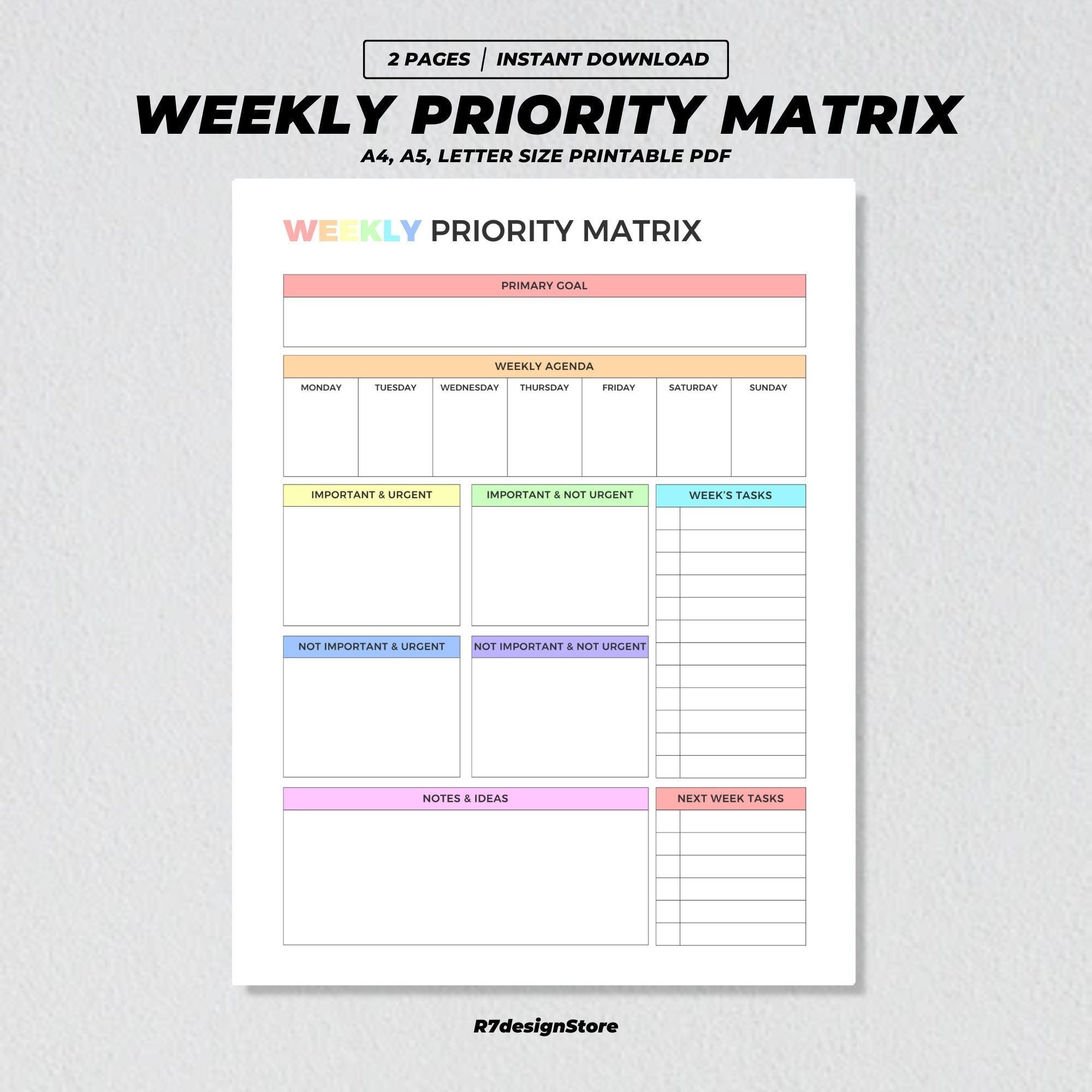 Weekly Priority Matrix Printable, Decision Priority List, Productivity ...