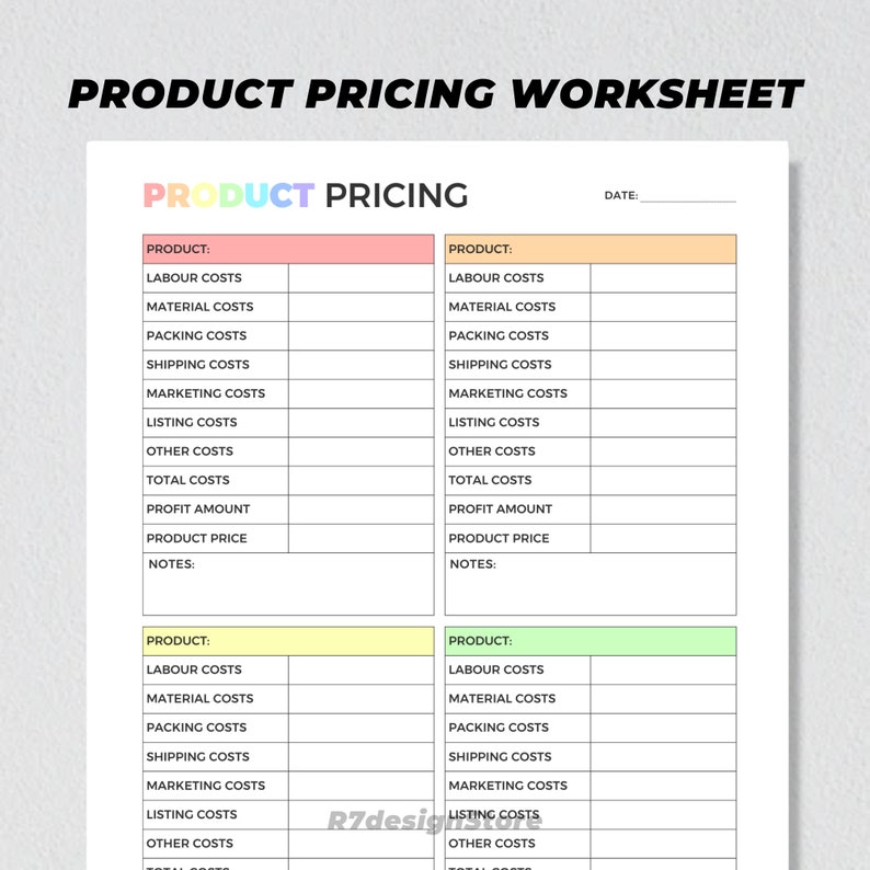 Product Pricing Printable, Product Price Calculator, Item Price ...