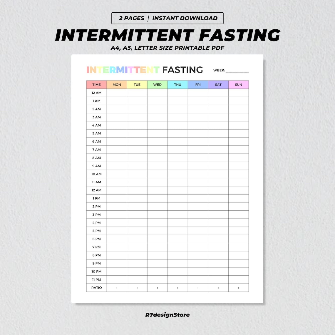 Intermittent Fasting Printable, Weekly IF Planner, Weight Loss Tracker ...