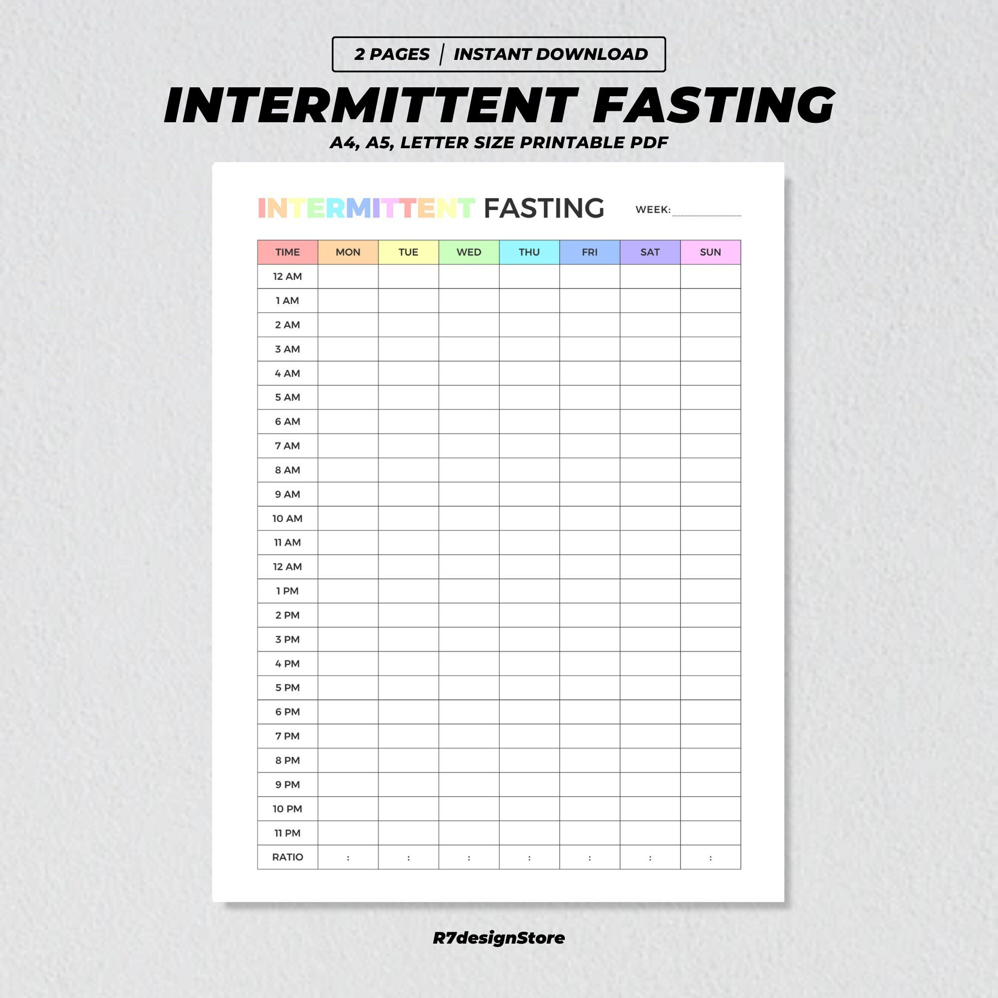 Intermittent Fasting Printable, Weekly IF Planner, Weight Loss Tracker ...