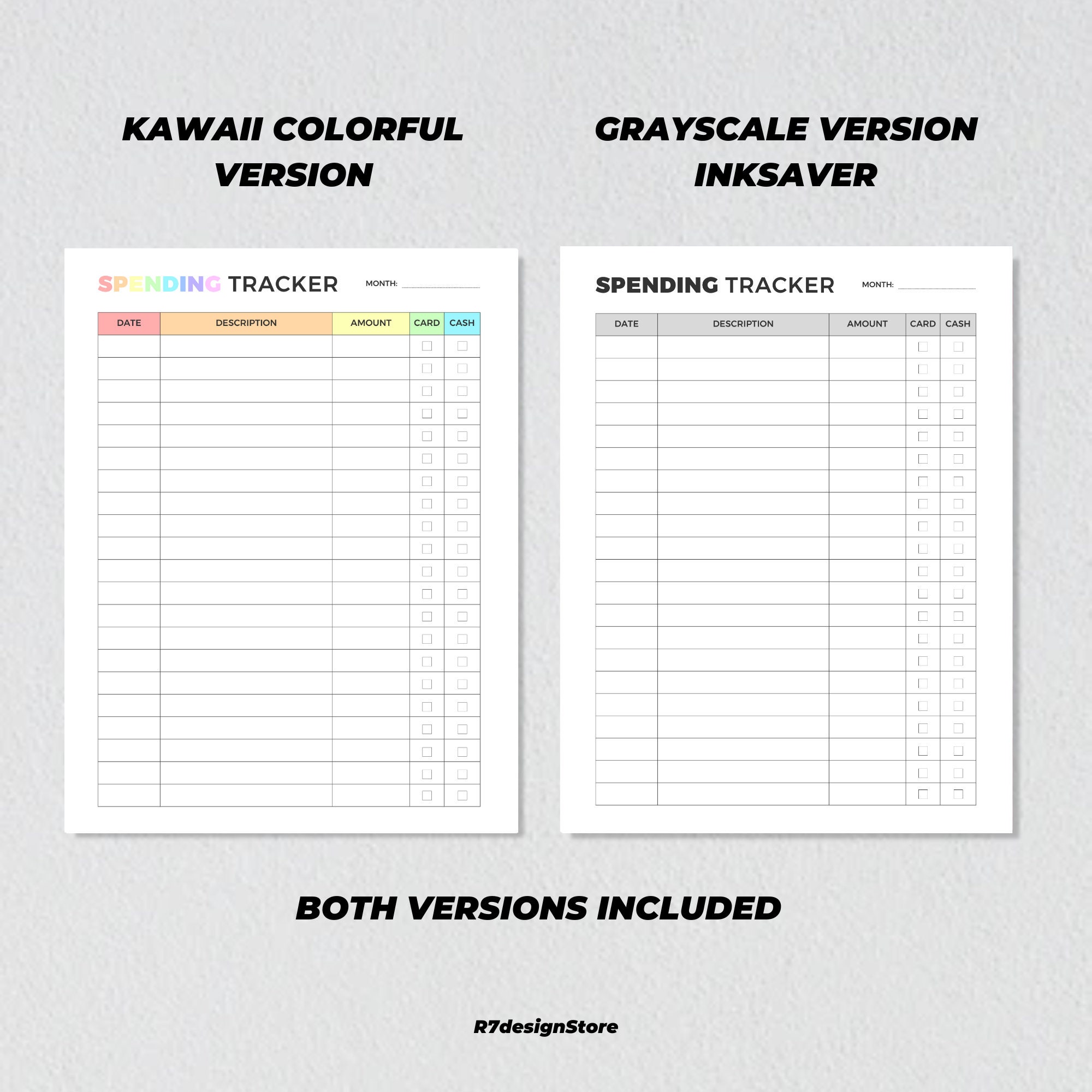 Spending Tracker Printable, Cash Card Spending Log, Purchase ...