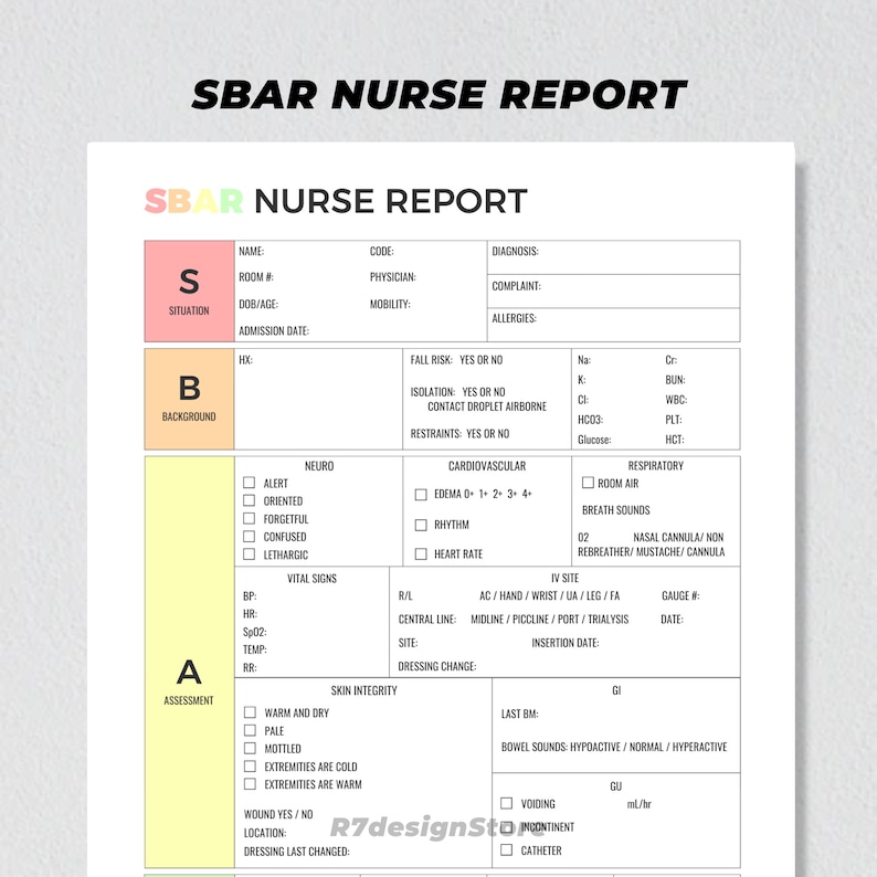 SBAR Nurse Report Printable, Nursing Student Notes, Med Surg Nurse ...