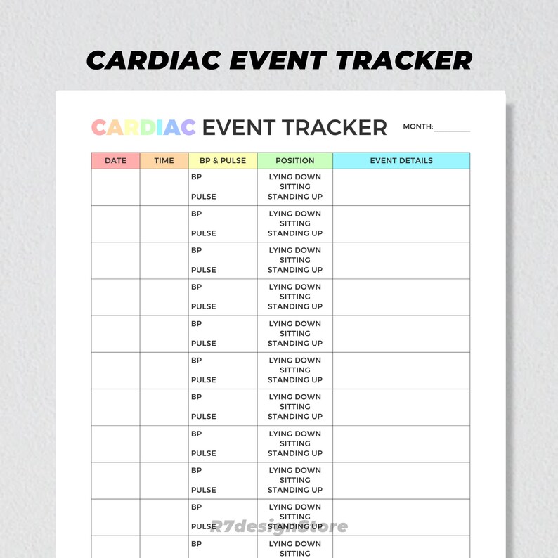 Cardiac Event Tracker Printable, Cardiac Event Report, Dysautonomia Log ...