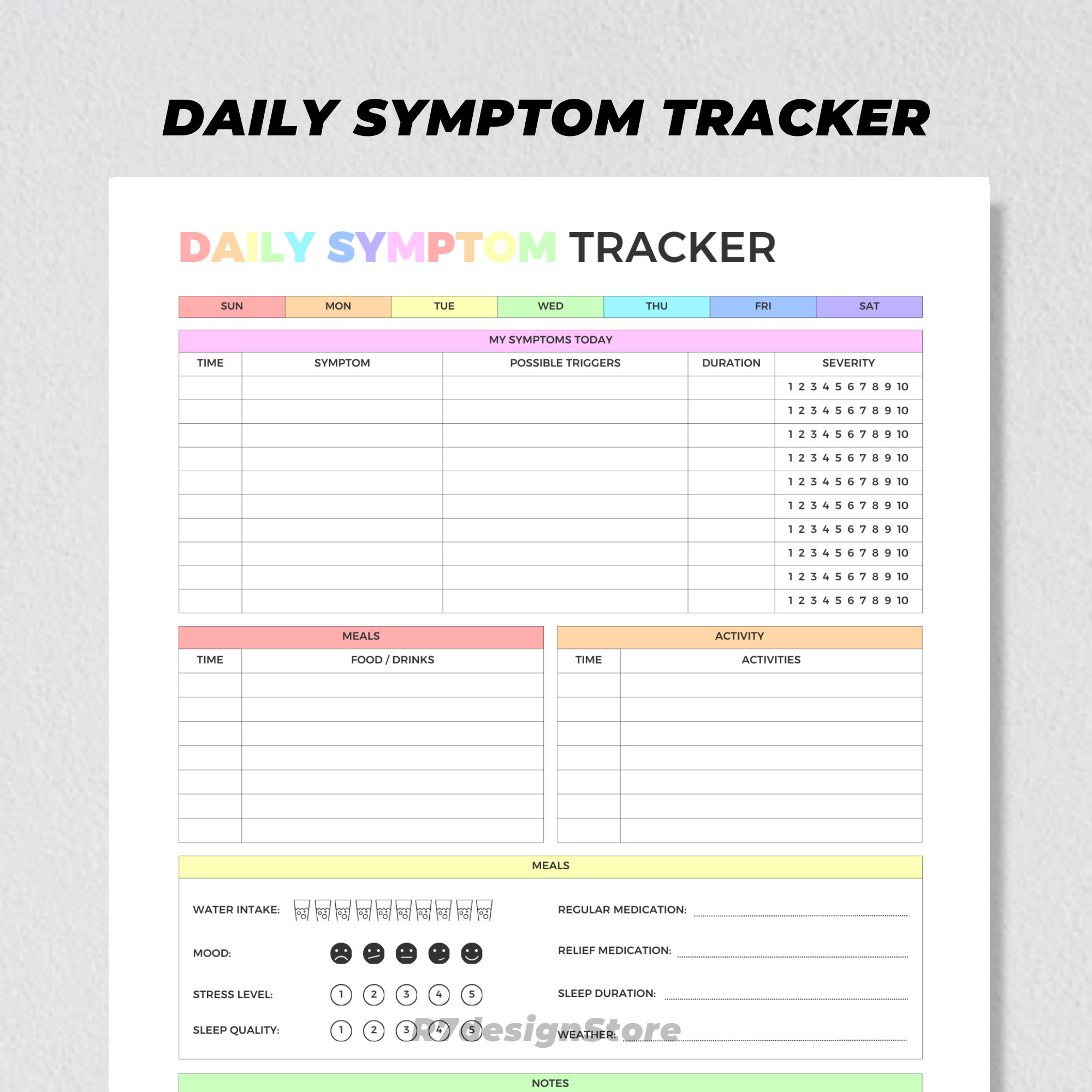 Symptom Tracker Printable, Chronic Illness Frequency Chart, Daily ...