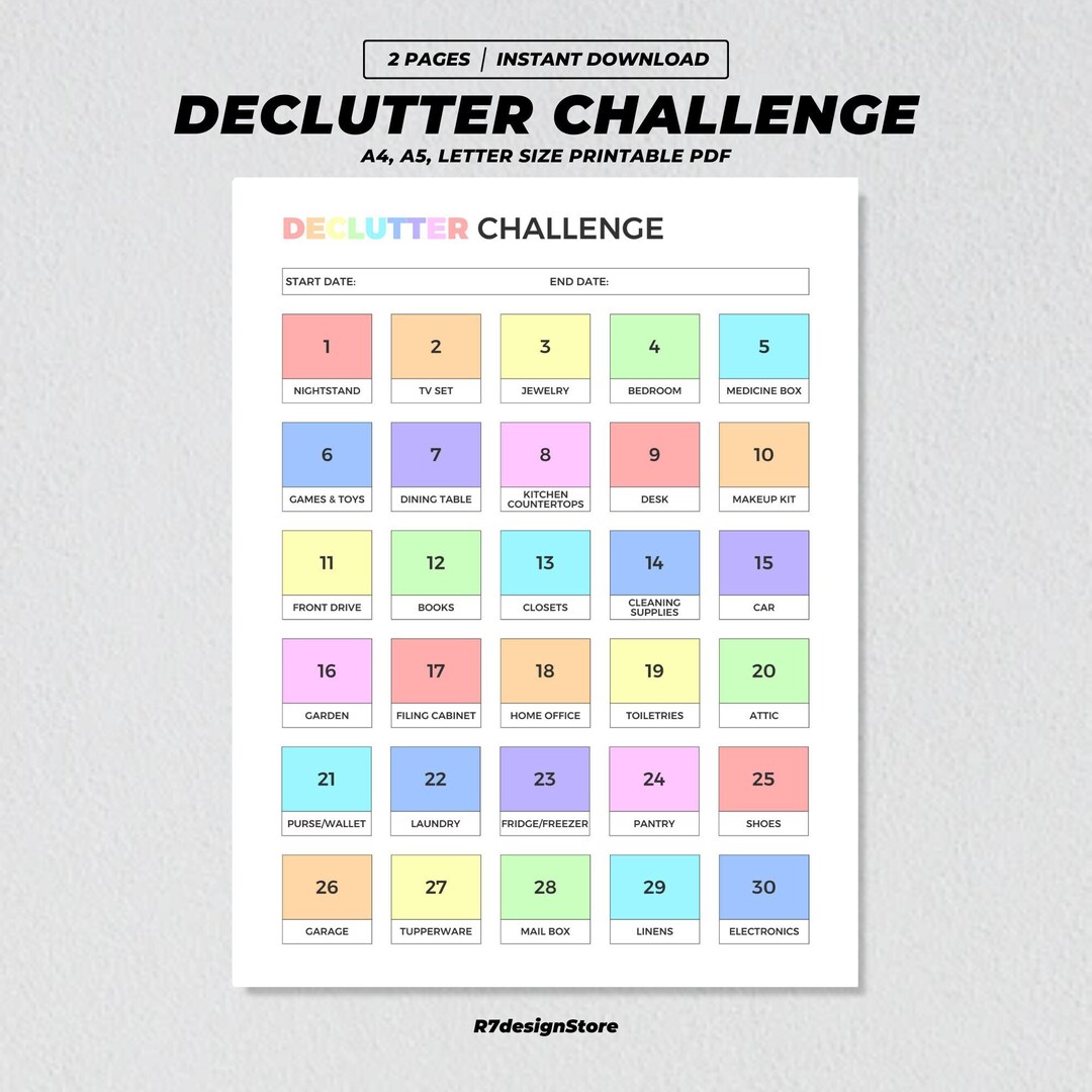 Declutter Challenge Printable, House Cleaning Checklist, Home Organization Planner, 30 Day ...