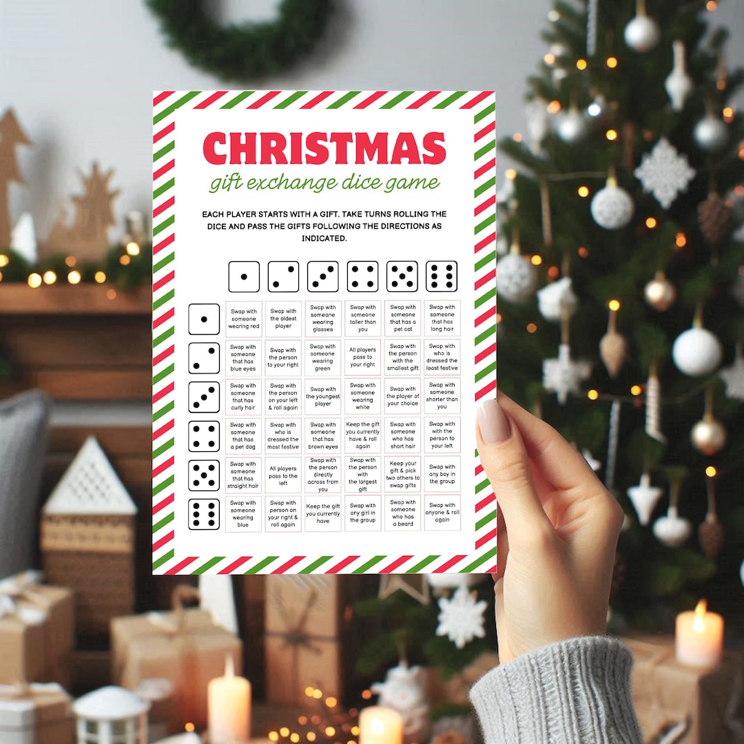 Christmas Gift Exchange Dice Game Printable, Secret Santa Games, Roll ...
