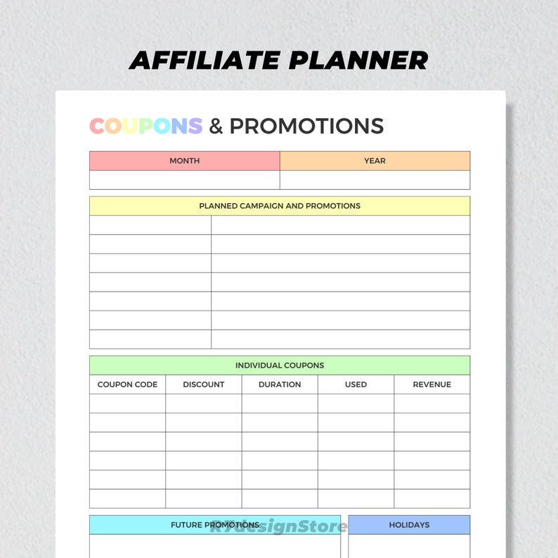 Affiliate Marketing Planner Printable, Affiliate Program Tracker ...