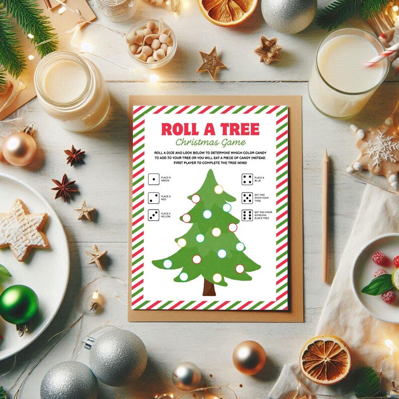 Roll a Christmas Tree Game Printable, Christmas Party Game, Roll a Dice ...