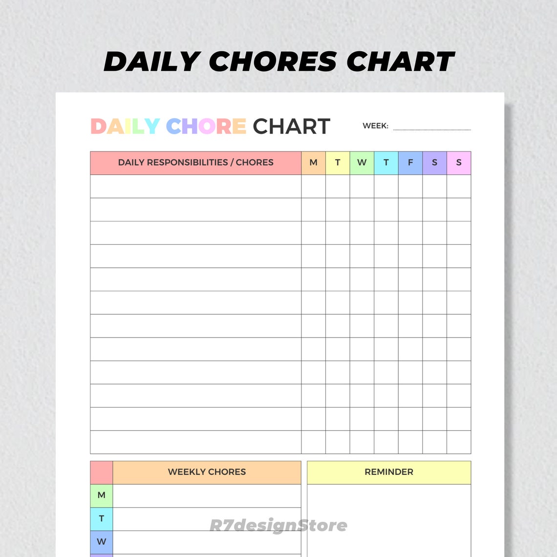 Daily Chores Chart Printable, Kids Responsibility Checklist Planner ...