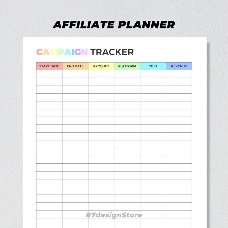 Affiliate Marketing Planner Printable, Affiliate Program Tracker ...