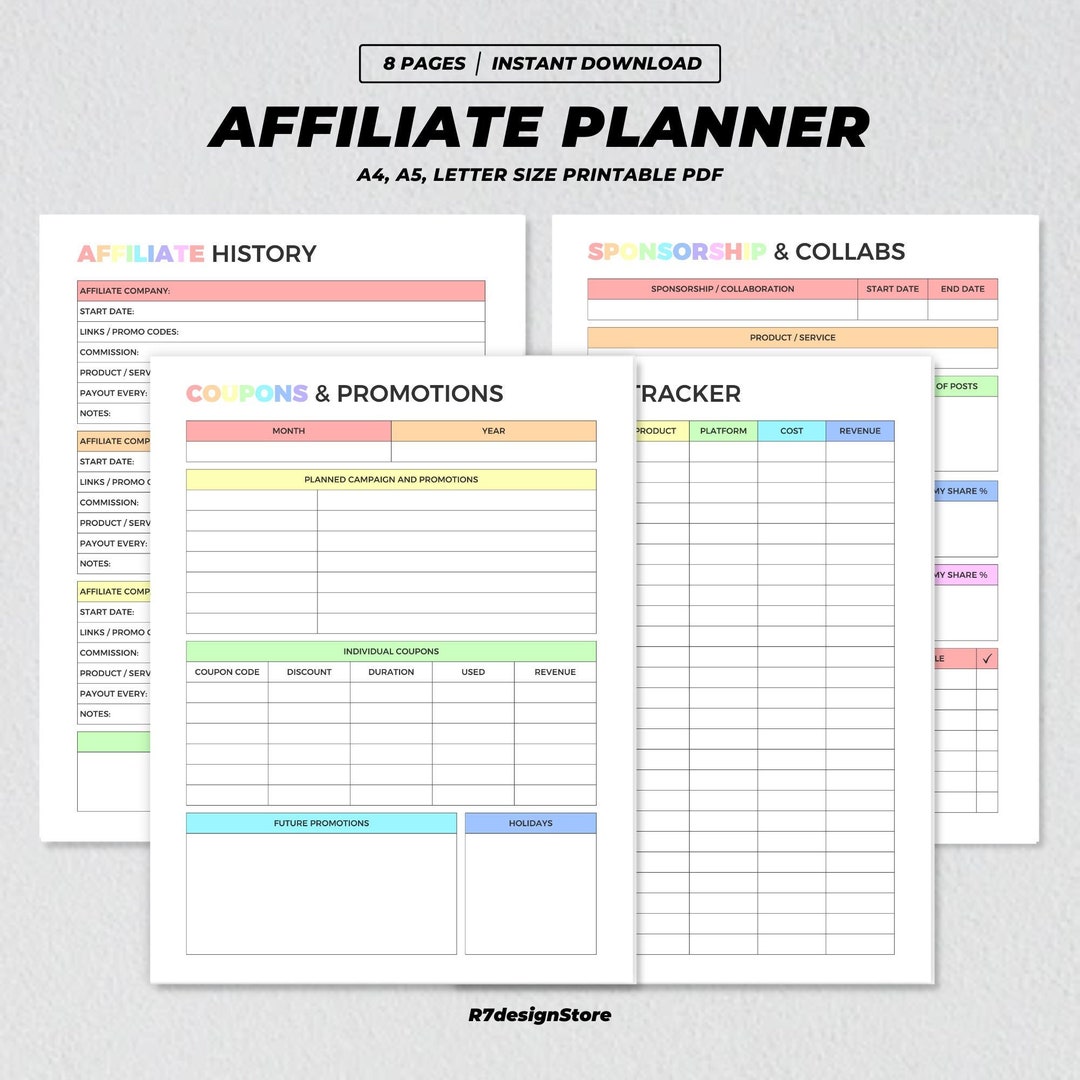 Affiliate Marketing Planner Printable, Affiliate Program Tracker ...