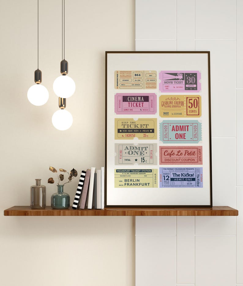 Retro Ticket Collage Art Printable, Trendy Aesthetic Poster, Vintage ...