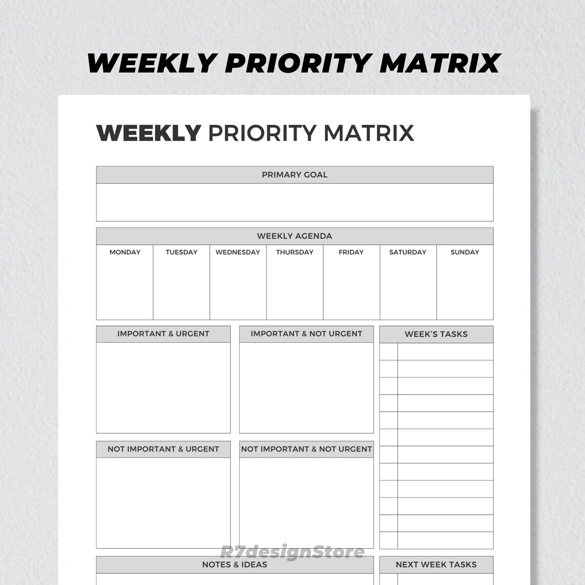 Weekly Priority Matrix Printable, Decision Priority List, Productivity ...