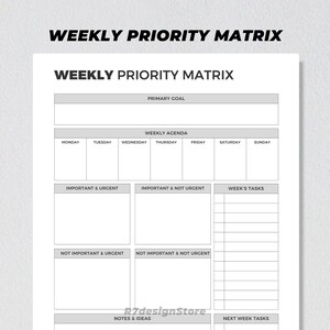 Weekly Priority Matrix Printable, Decision Priority List, Productivity ...