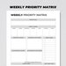 Weekly Priority Matrix Printable, Decision Priority List, Productivity ...