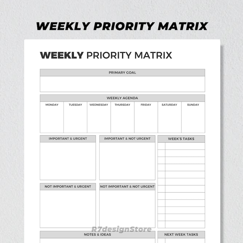 Weekly Priority Matrix Printable, Decision Priority List, Productivity ...