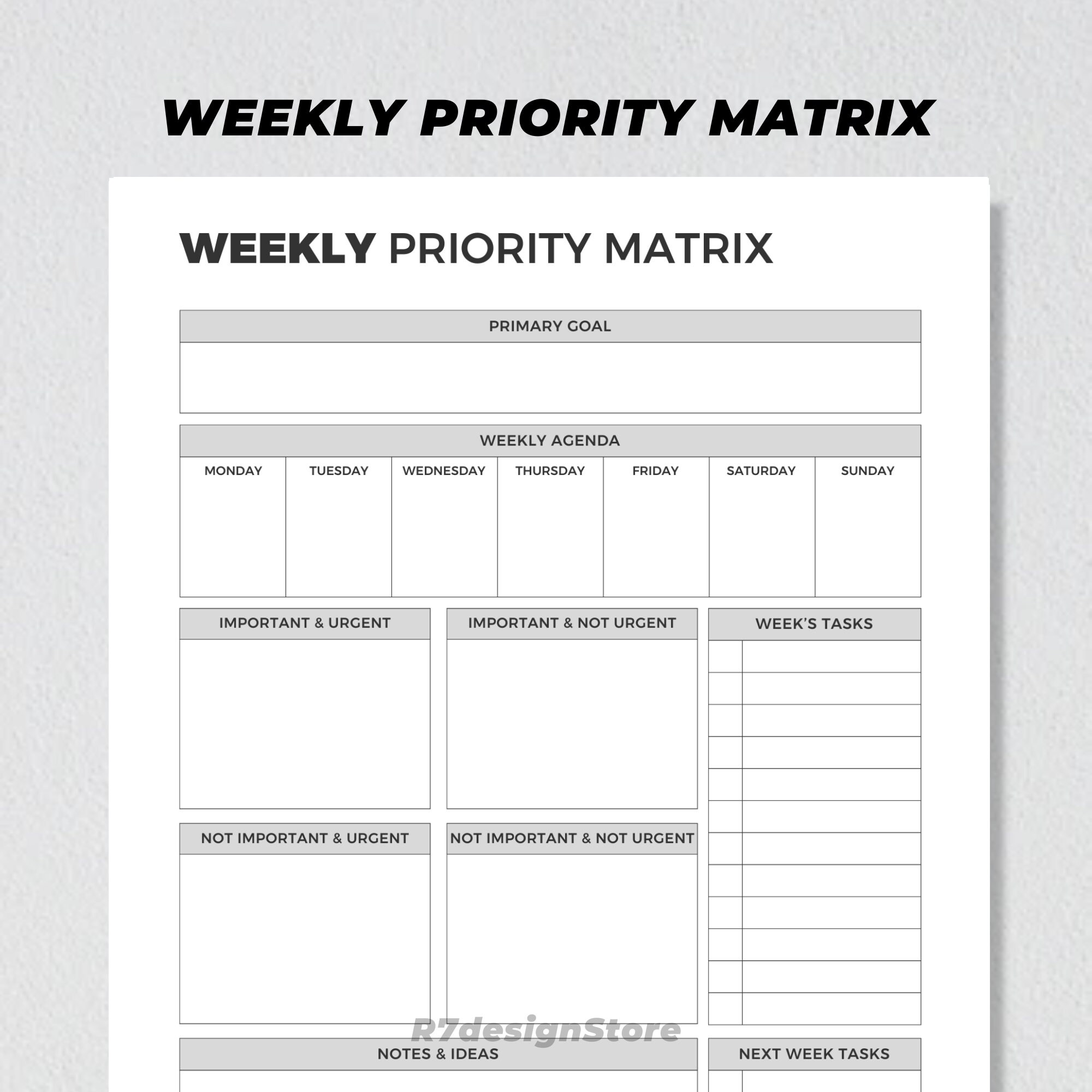 Weekly Priority Matrix Printable, Decision Priority List, Productivity Planner, Task Organizer ...